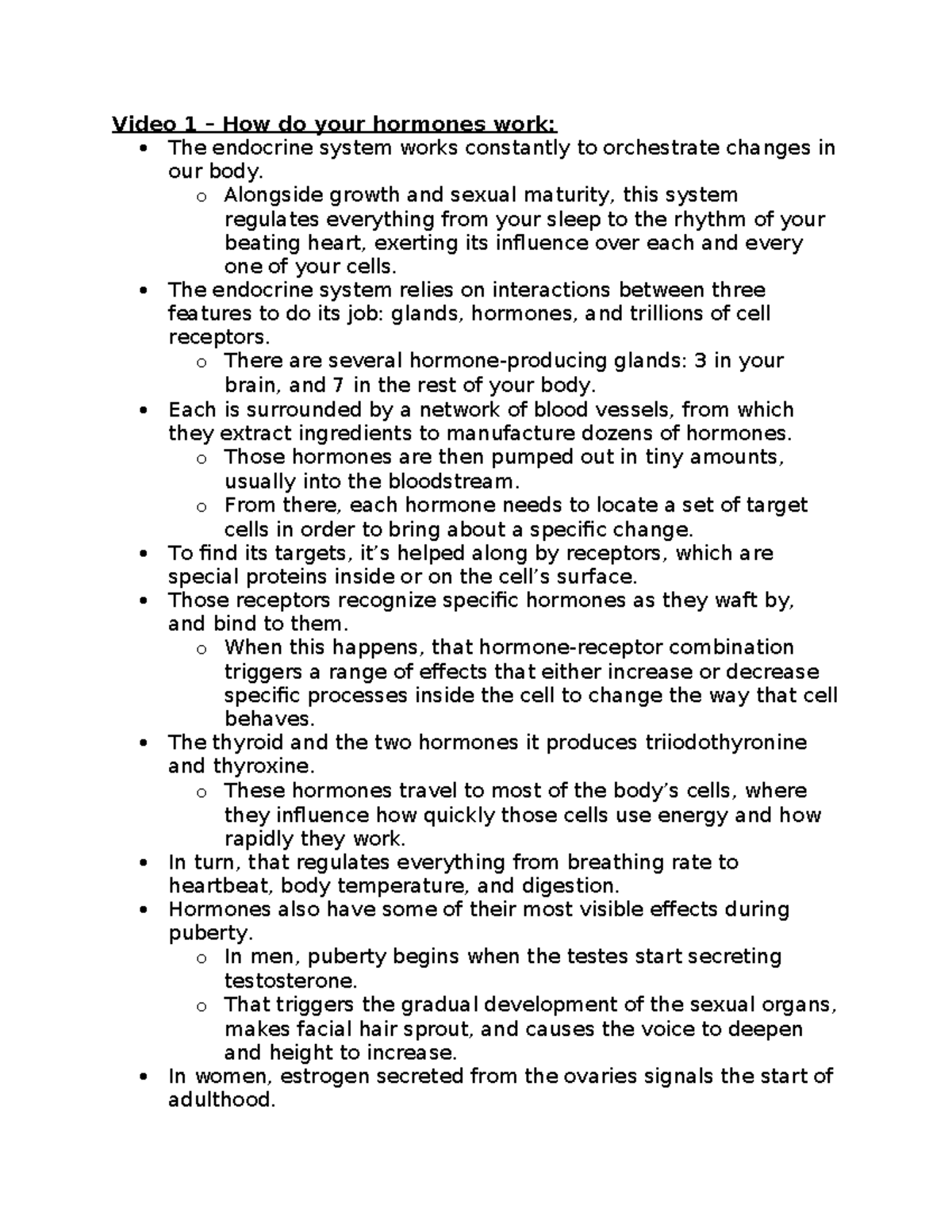 Biology - Endocrine Video Notes - Video 1 – How do your hormones work ...