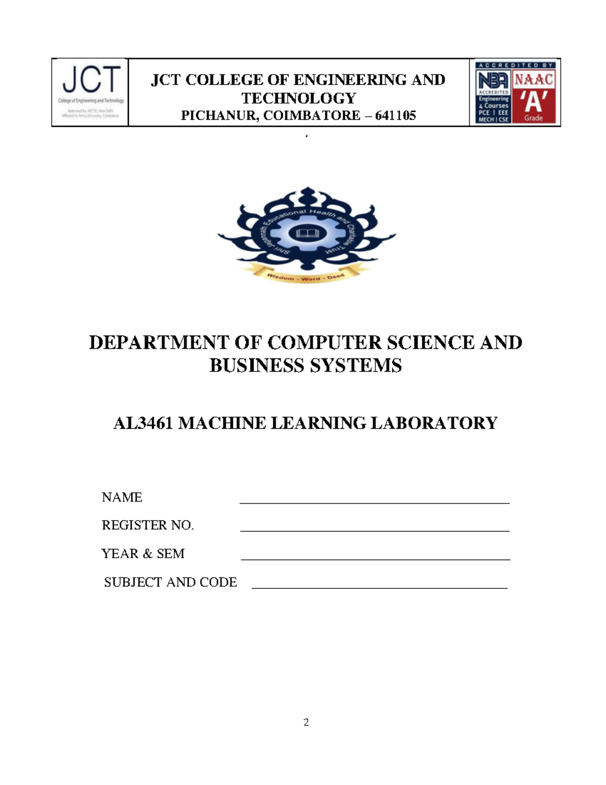 28.4.23Student-ML Lab Record-2021 reg - JCT COLLEGE OF ENGINEERING AND ...