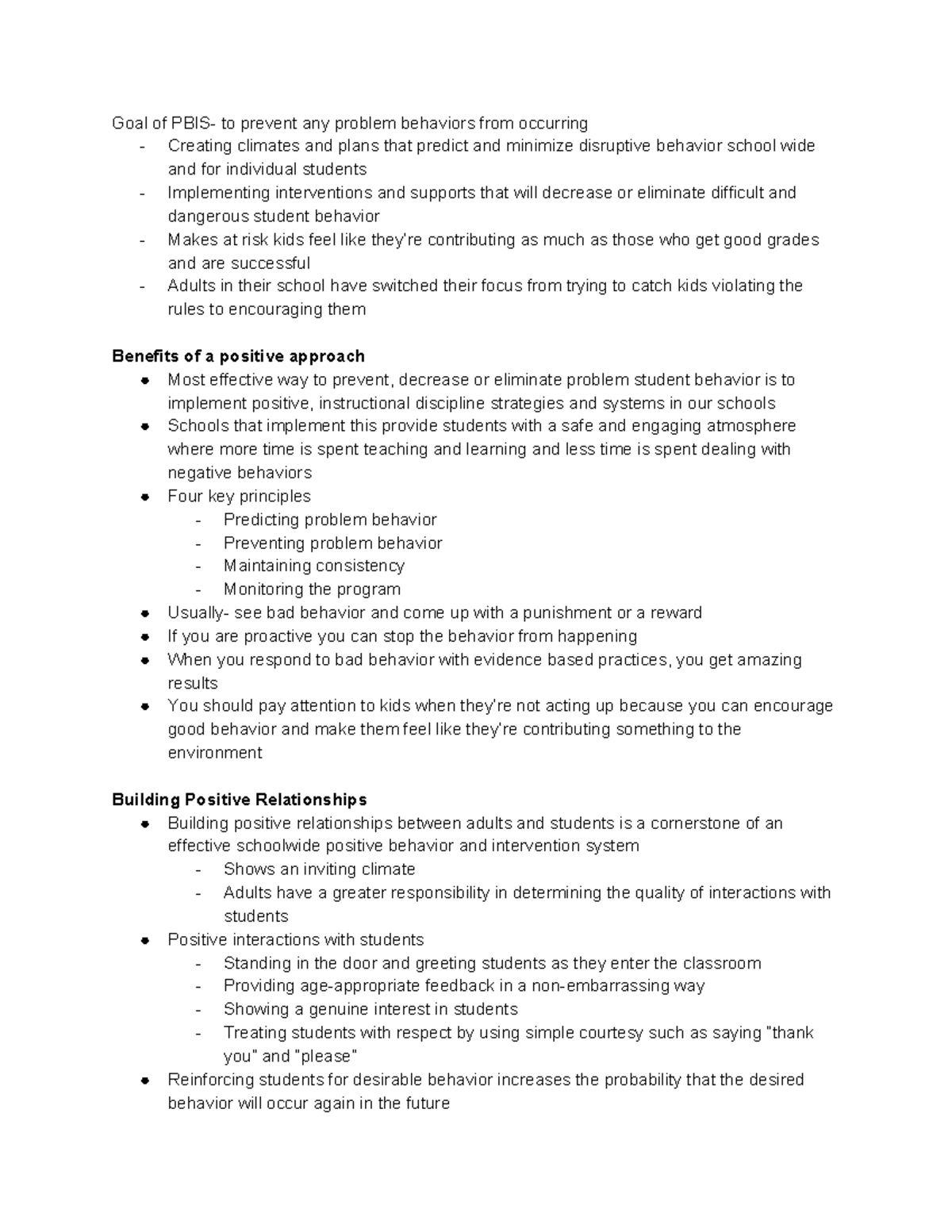 Teacher course notes - Goal of PBIS- to prevent any problem behaviors ...