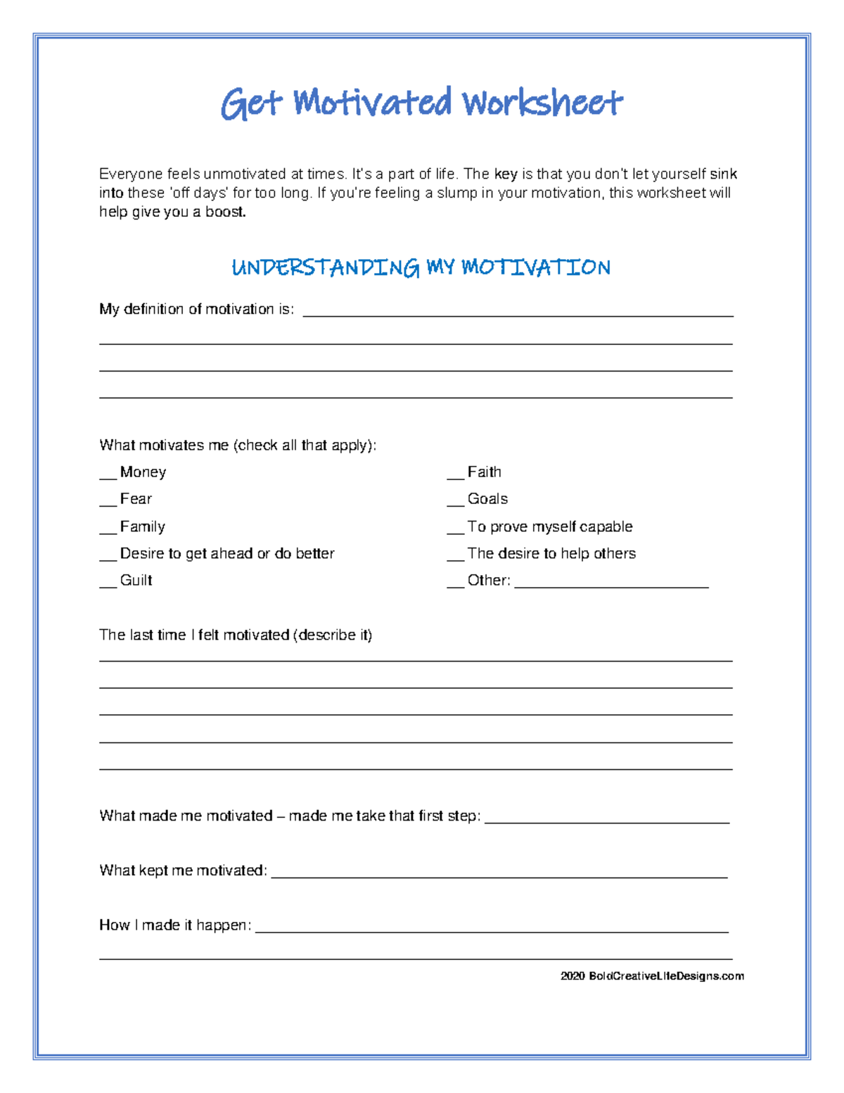 Get-Motivated-Worksheet - Get Motivated Worksheet Everyone feels ...
