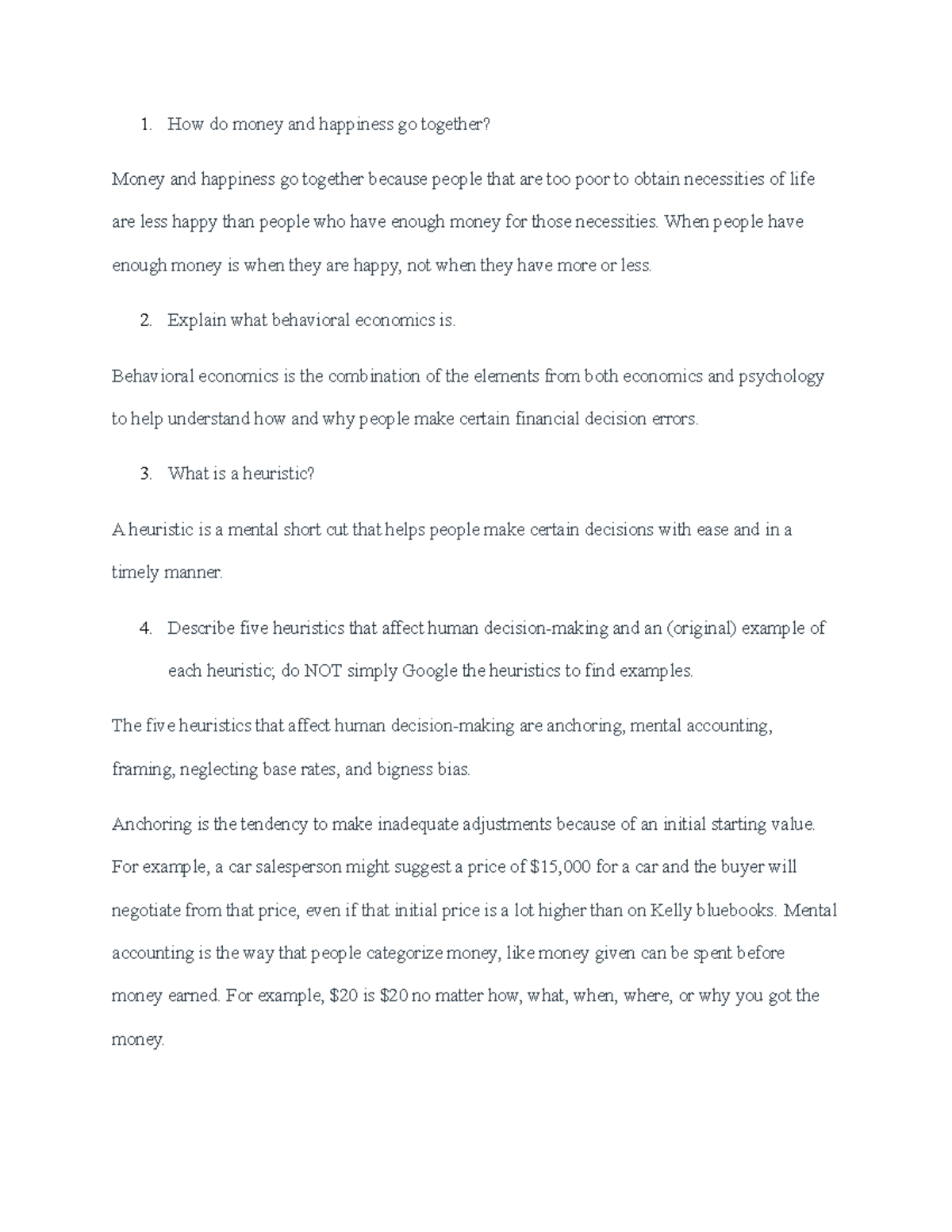 Behaviorial Economics Reading Comprehension - How do money and ...