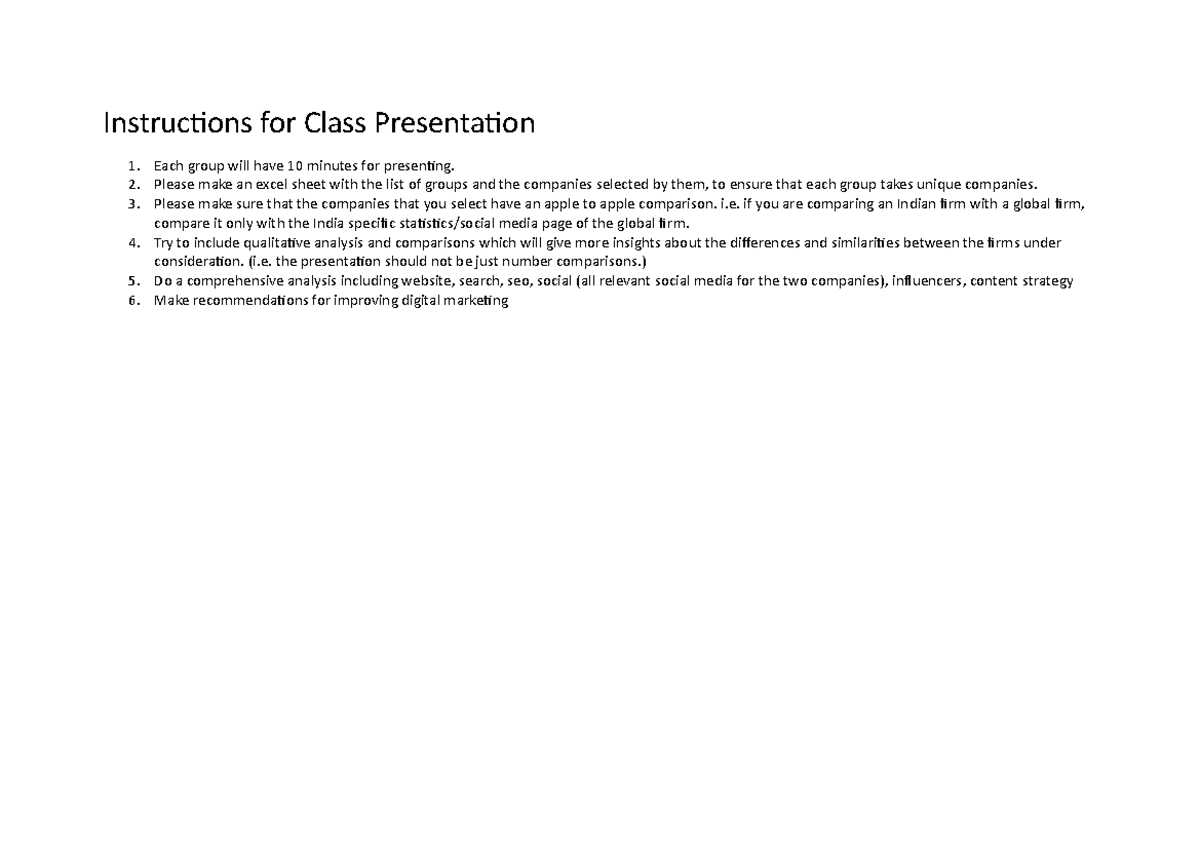 Instructions for Project presentation - Instructions for Class ...