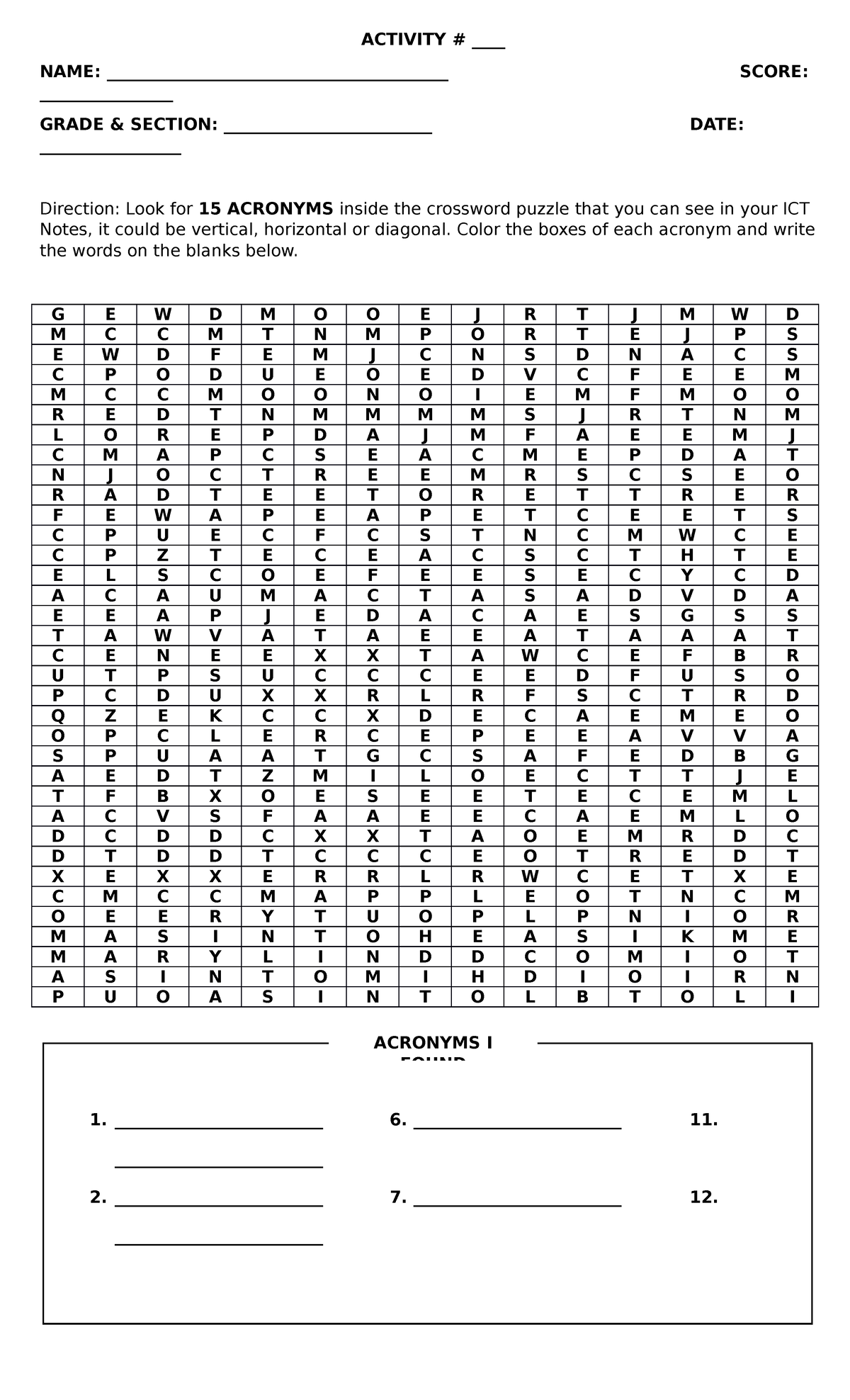 Activity 5 - Acronyms - ACTIVITY # ____ NAME ...