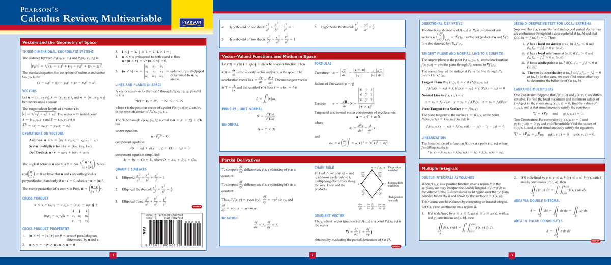Multivariable Calculus Review - 1 2 3 P E A R S O N ’ S Calculus Review ...