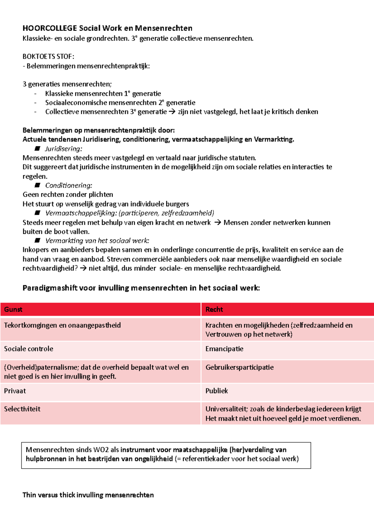 Boktoets aantekeningen OLP4 - HOORCOLLEGE Social Work en Mensenrechten ...