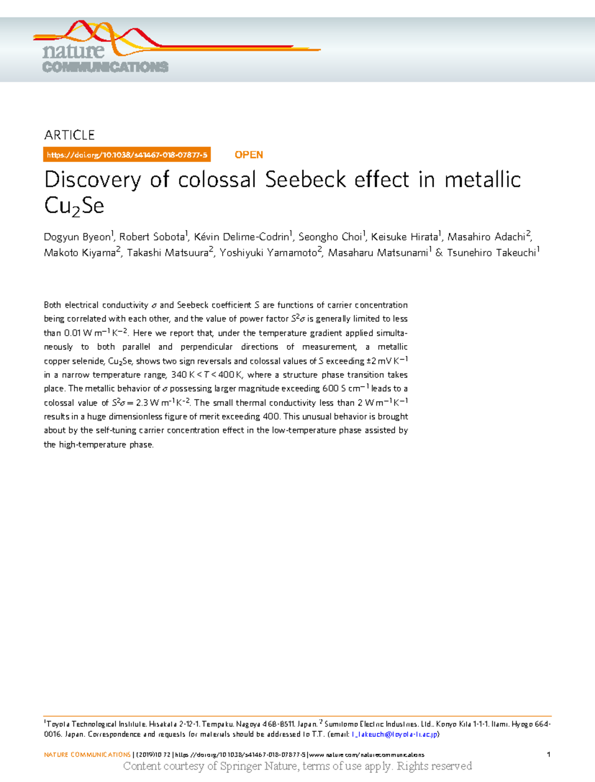 Discovery of colossal Seebeck effect in metallic C - ARTICLE Discovery ...