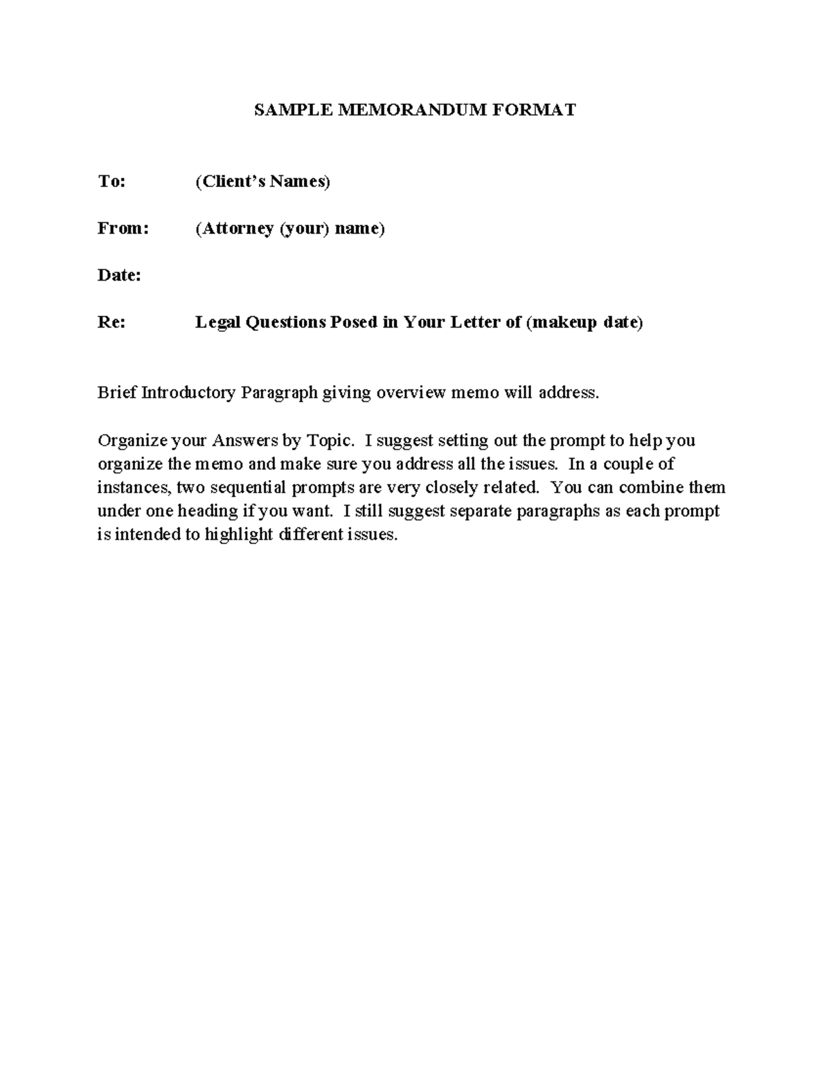 Sample Memorandum Format - SAMPLE MEMORANDUM FORMAT To: (Client’s Names ...