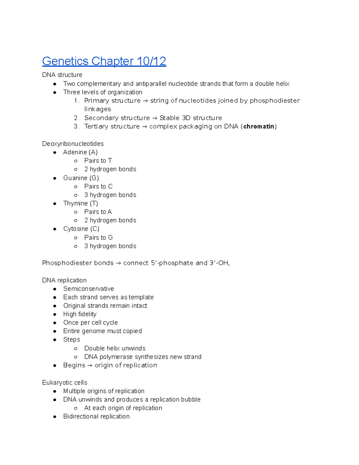 Chapter 10 12 (DNA Structure and Replication) - Genetics Chapter 10 ...