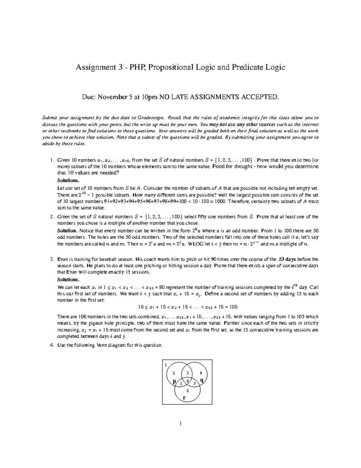 A3 soln 2022 - supply - Assignment 3 - PHP, Propositional Logic and Predicate Logic Due ...
