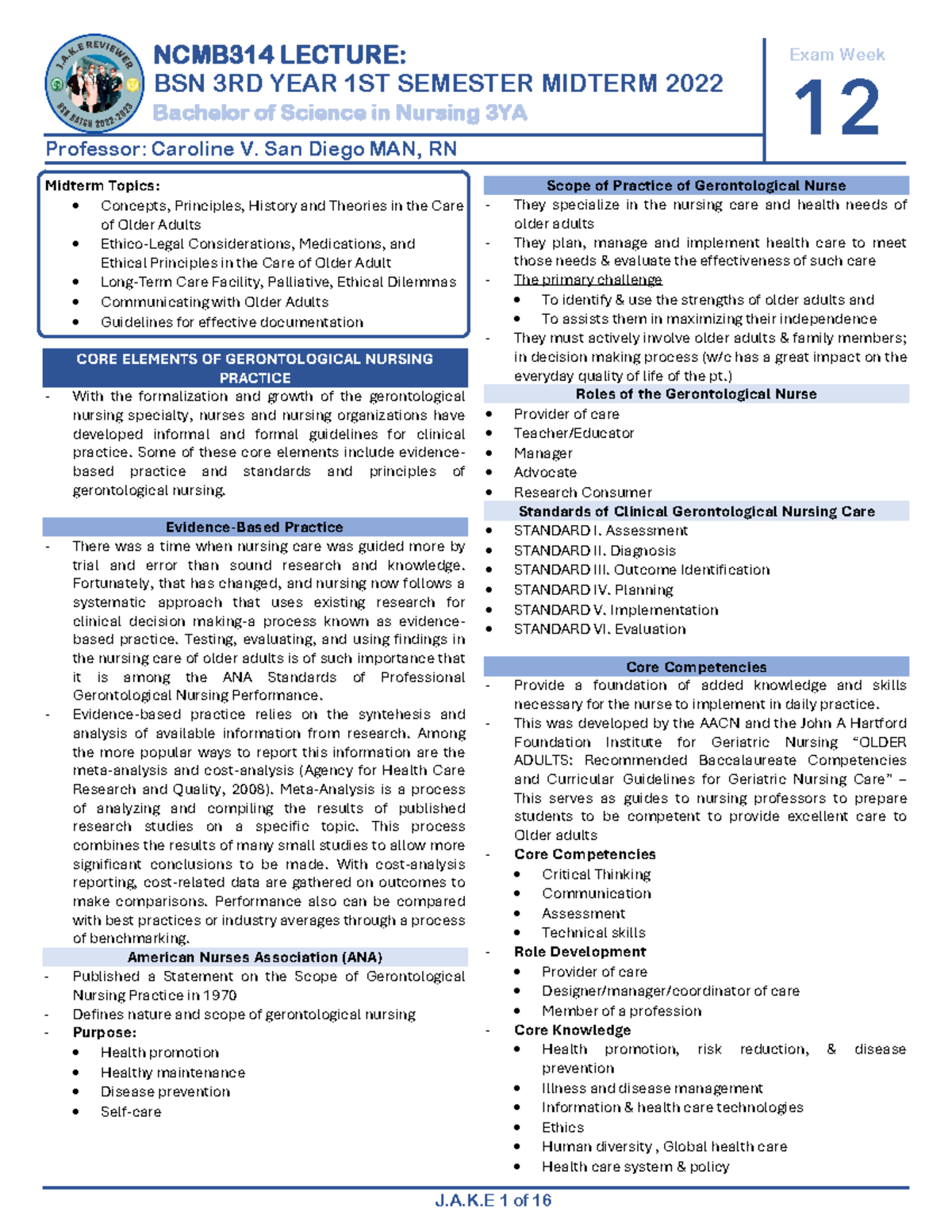 NCMB314-LEC- Midterm - Professor: Caroline V. San Diego MAN, RN NCMB314 ...