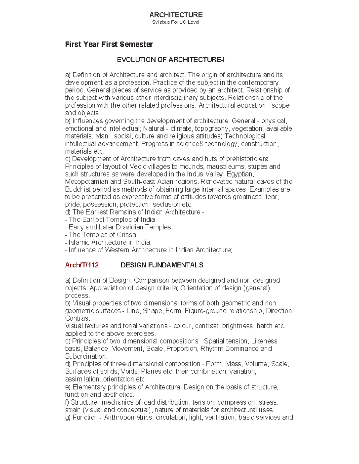 Archi lecture - First Year First Semester EVOLUTION OF ARCHITECTURE-I a ...