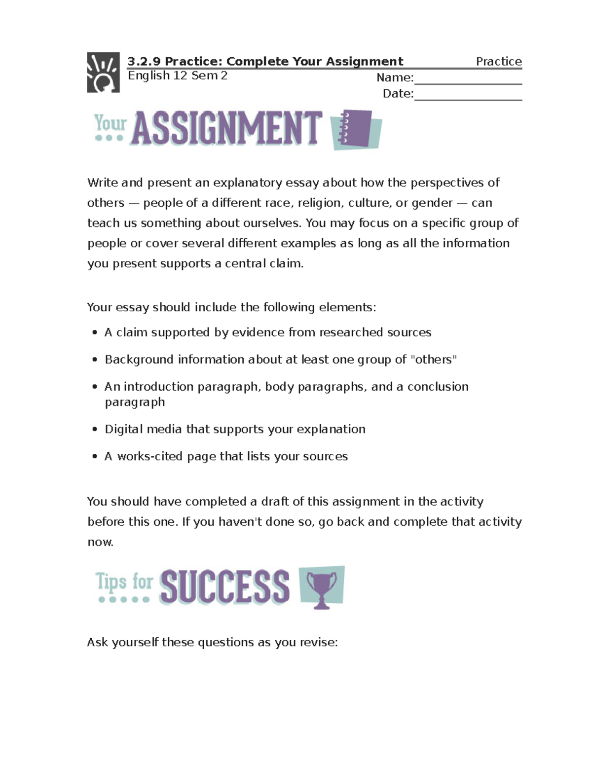 3.2.9 Practice - Complete Your Assignment (Practice) - 3.2 Practice ...