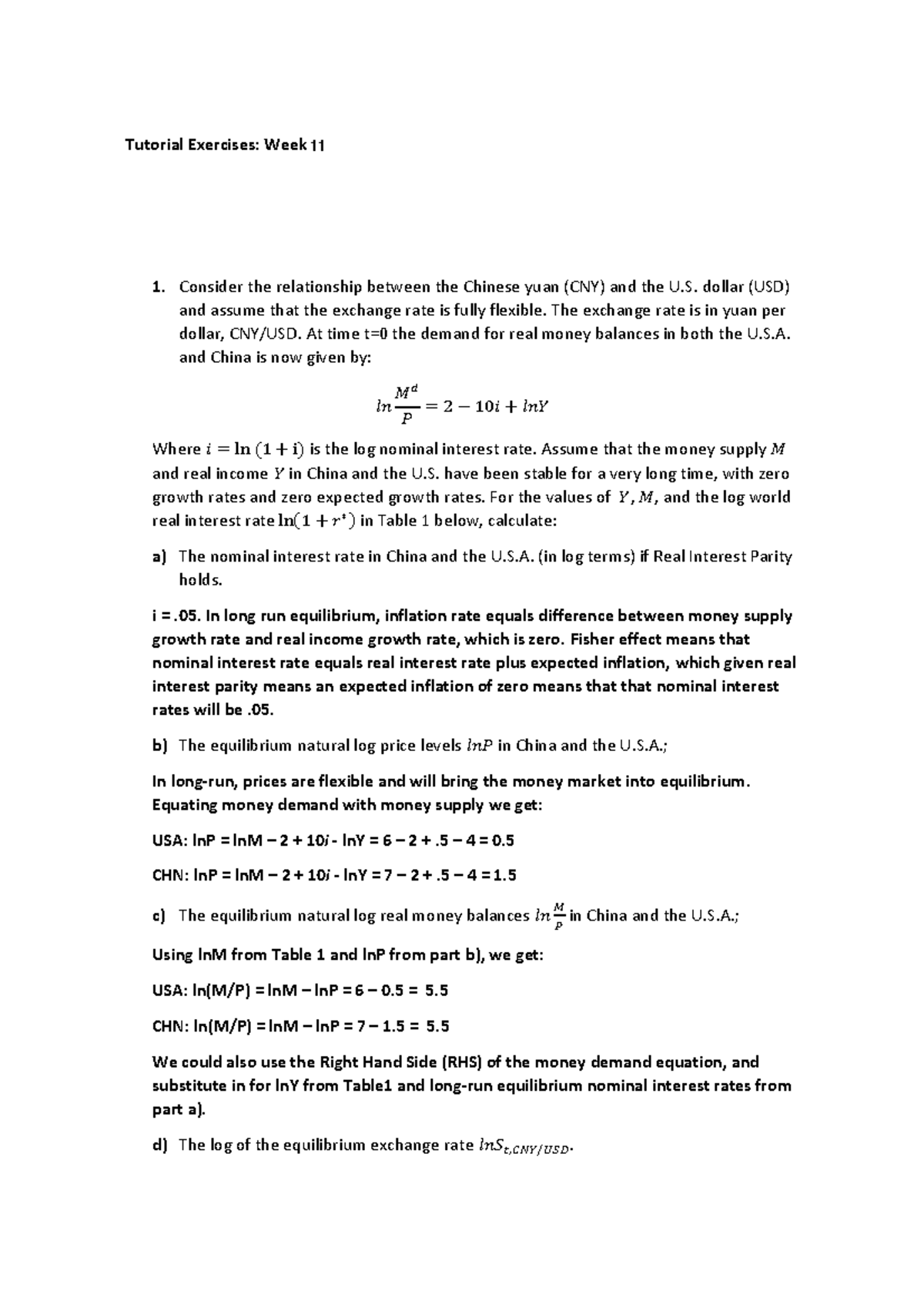 Tutorial Exercises Week11 Answers - Tutorial Exercises: Week 9 Exchange ...