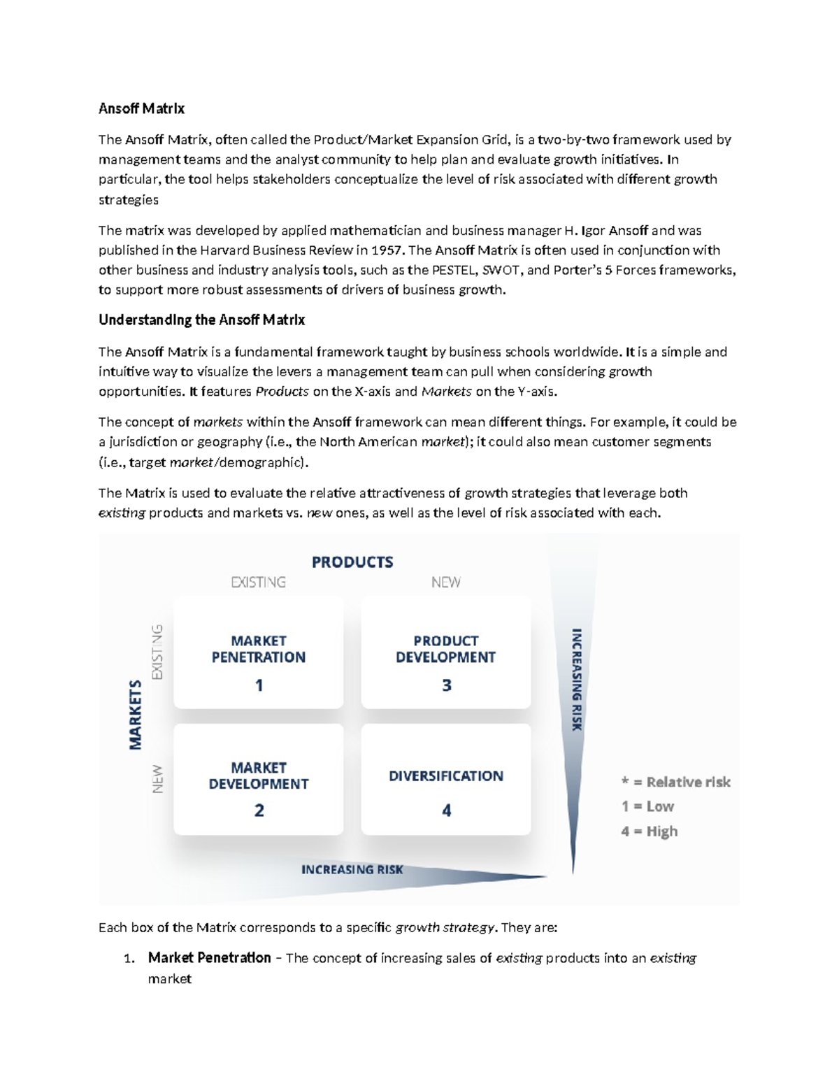 Ansoff Matrix - Practice - Ansoff Matrix The Ansoff Matrix, often ...