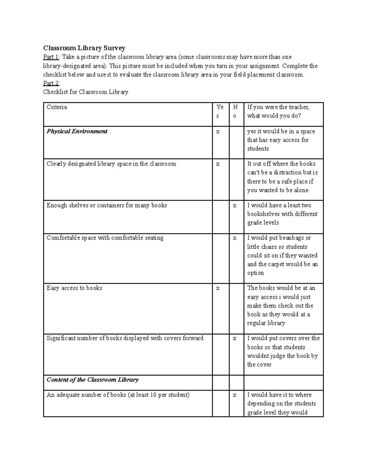 Classroom Library Survey completed.docx - Classroom Library Survey Part ...