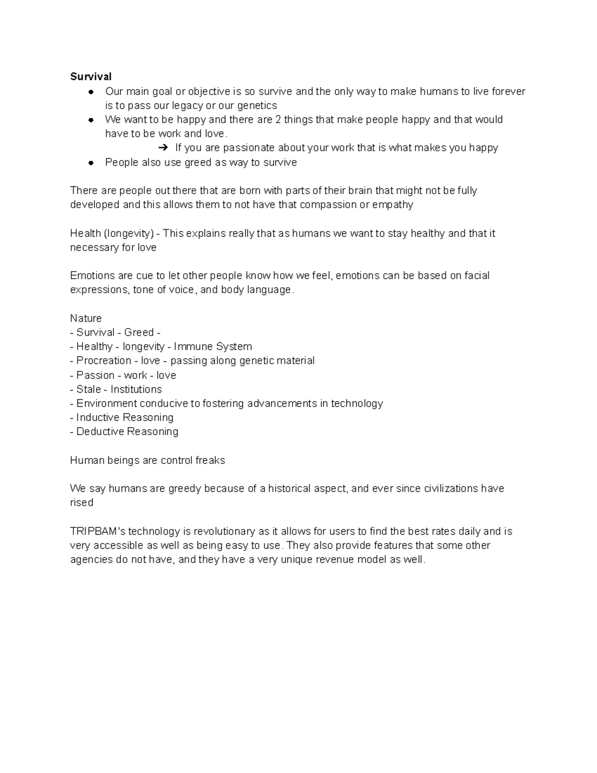 Chapter 3 - STS201 Notes - Survival Our main goal or objective is so ...