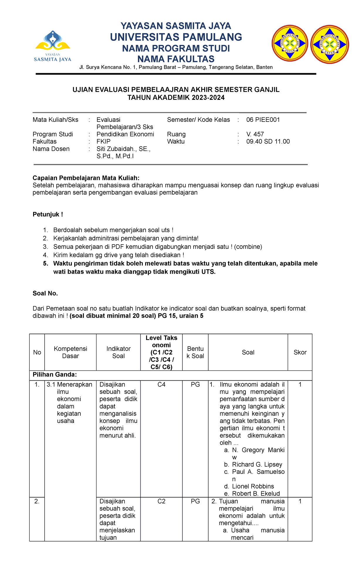 UTS - Instrument uts - UNIVERSITAS PAMULANG NAMA PROGRAM STUDI NAMA ...