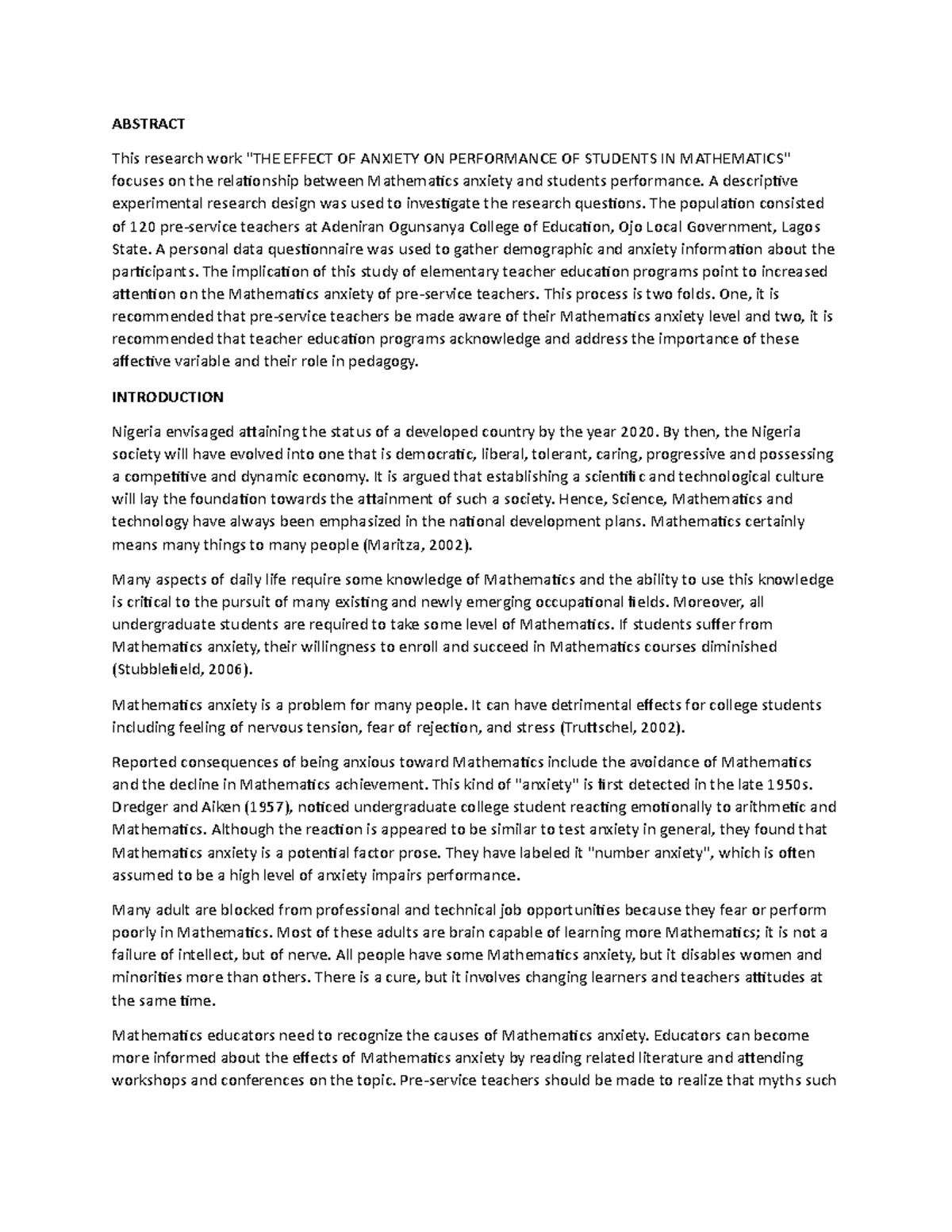 Abstract - Tutorial - ABSTRACT This research work "THE EFFECT OF ...