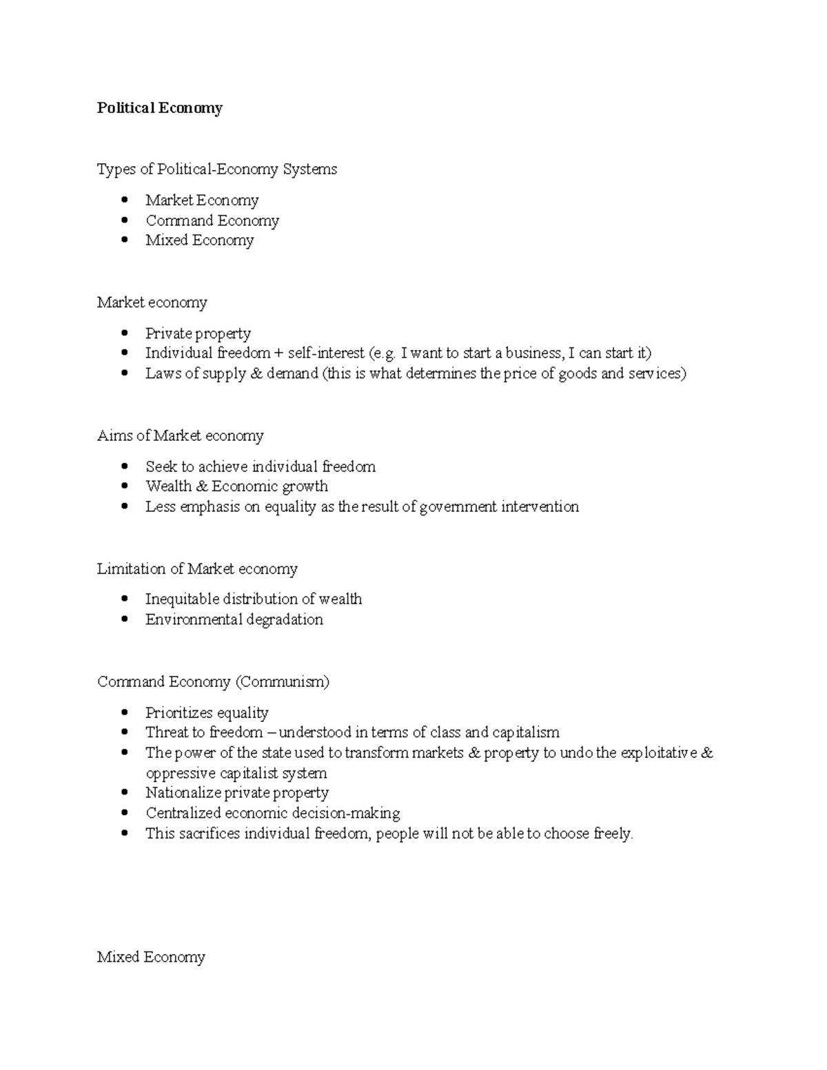 Political Economy - Notes from readings and lecture slides - Political ...