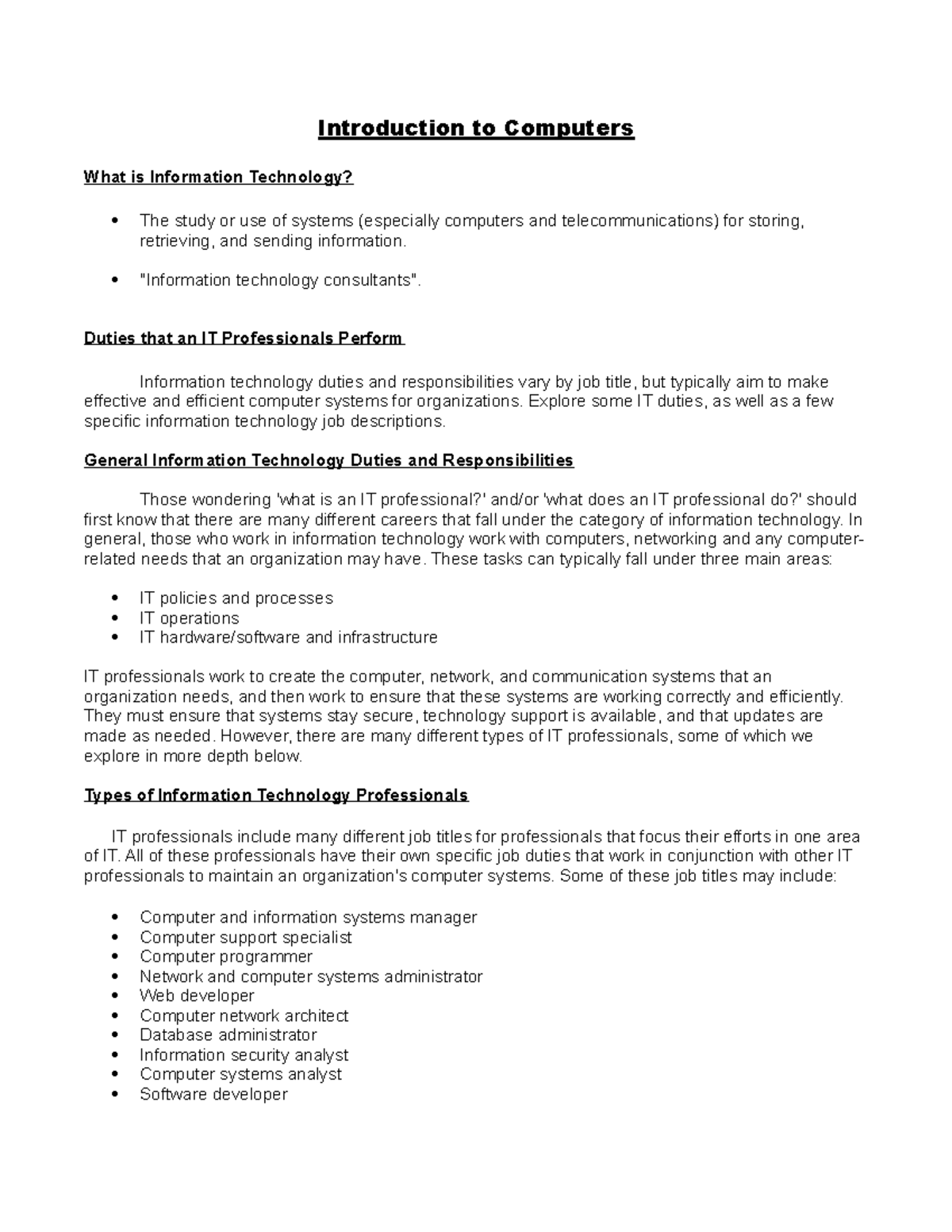 Introduction to Computing - Introduction to Computers What is ...