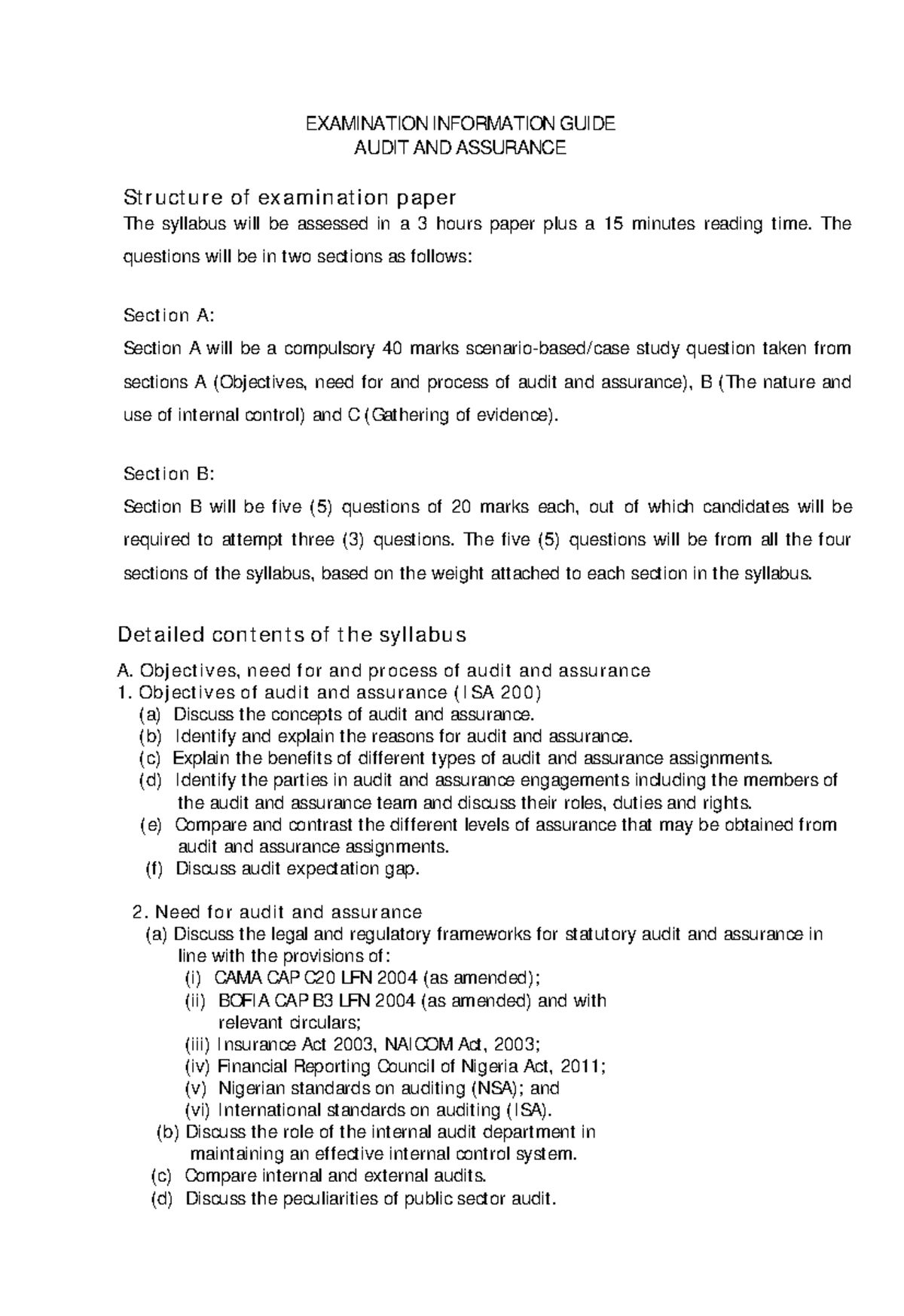 Audit and Assurance Examination Information Guide - EXAMINATION ...