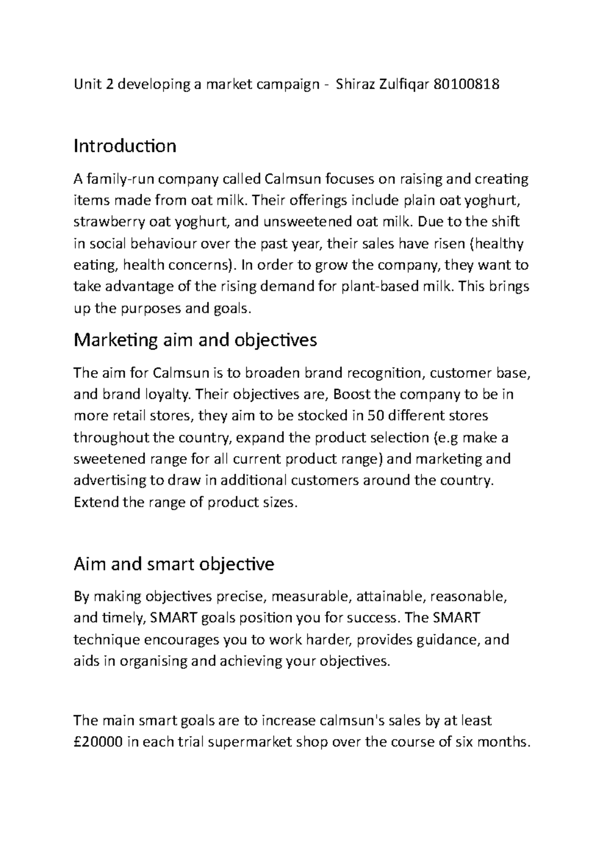 Unit 2 developing a market campaign.docx sue - Unit 2 developing a ...