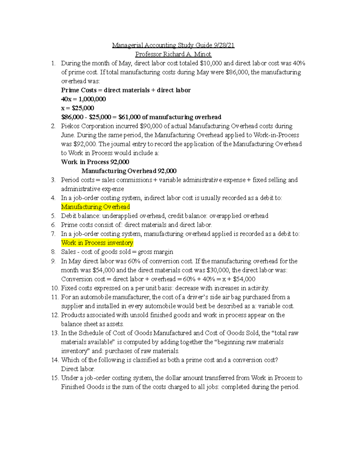 Managerial Accounting Study Guide 9/28/21 - Managerial Accounting Study ...