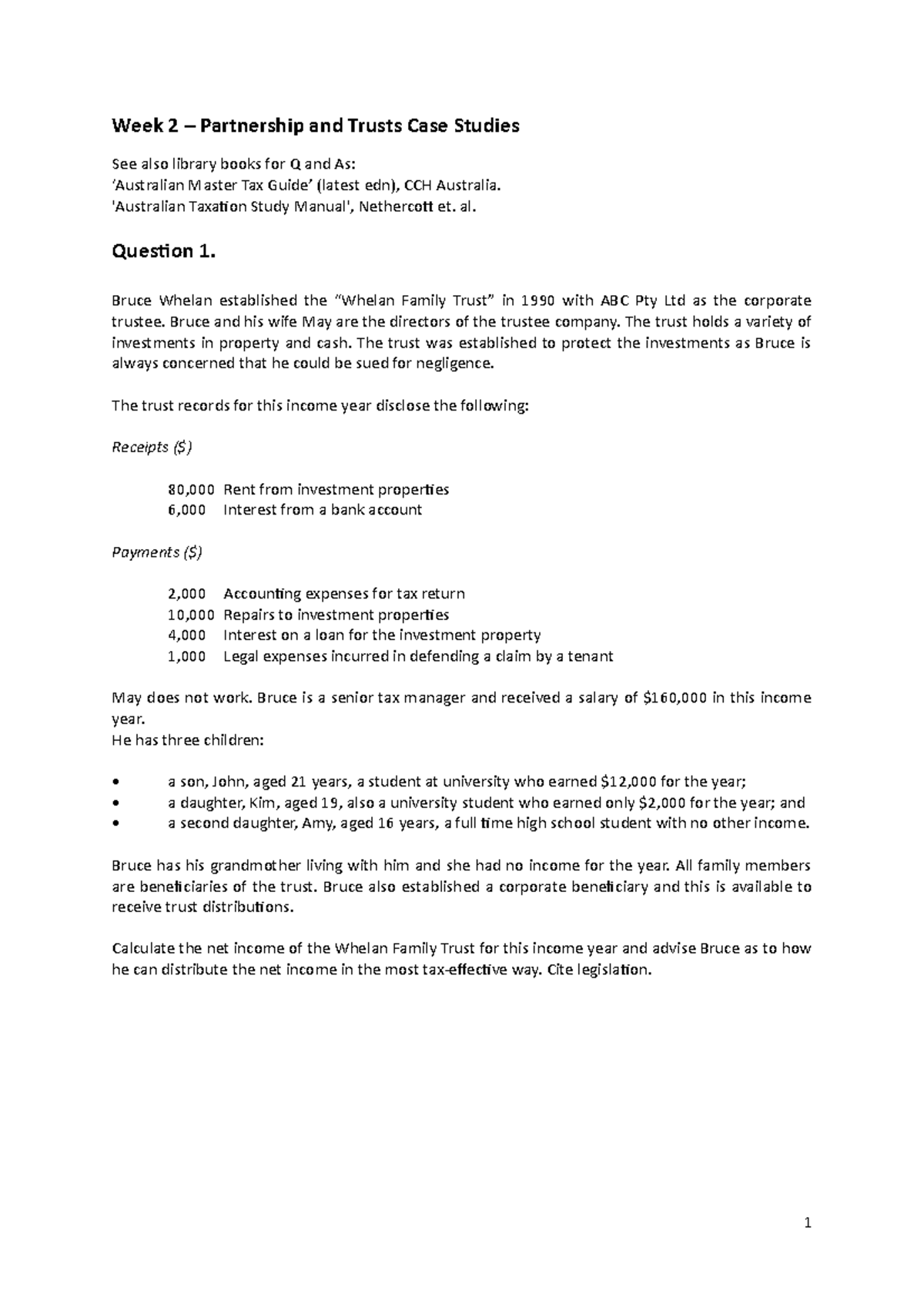 BTX3350 Pships and Trusts Case studies revision 2019 - Week 2 ...