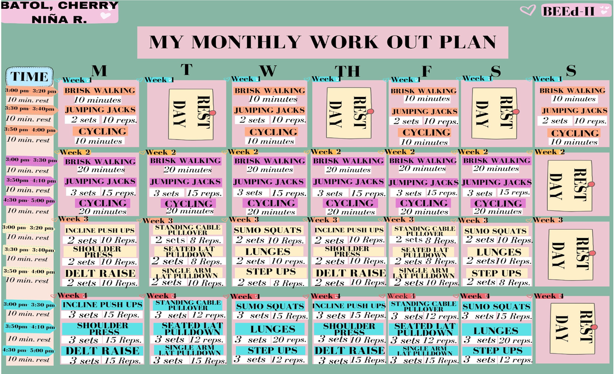 MY Workout PLAN - My work out plan - Bachelor of Elementary Education ...