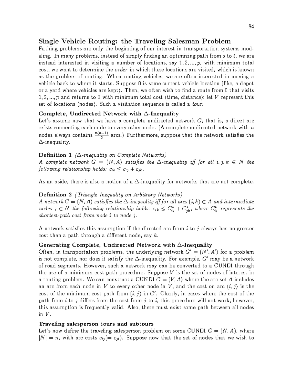 Handout 1 Single Vehicle Routing - Single Vehicle Routing: the ...