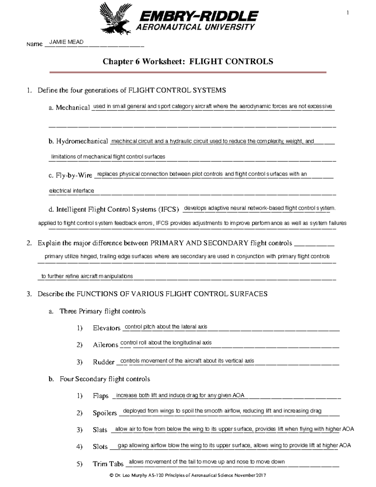 Chapter 6 Worksheet - 1 © Dr. Leo Murphy AS-120 Principles of ...