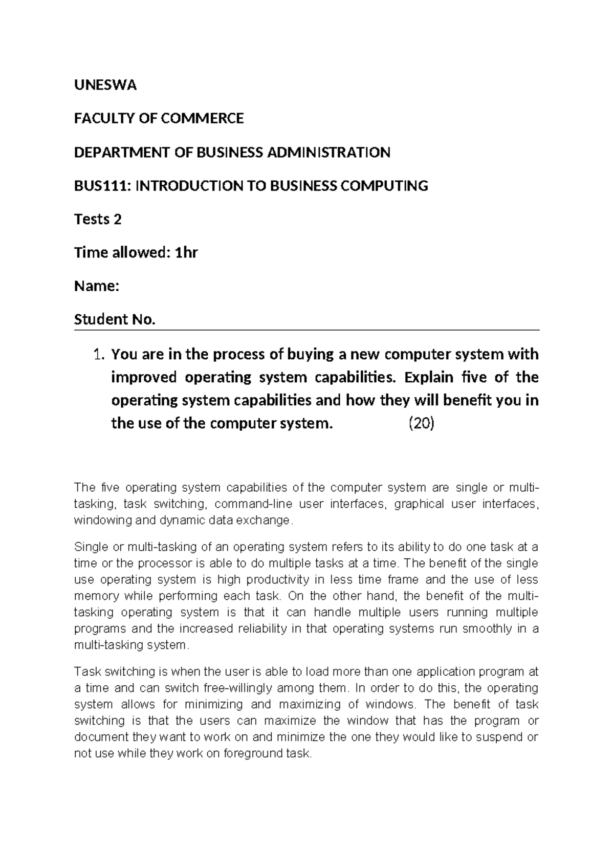 Introduction to Business Computing for Business Students - UNESWA ...