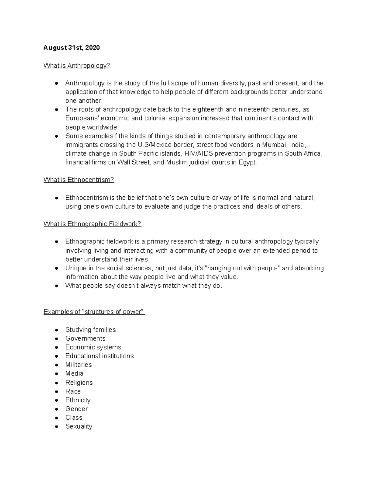 Notes for Anthropology - August 31st, 2020 What is Anthropology ...
