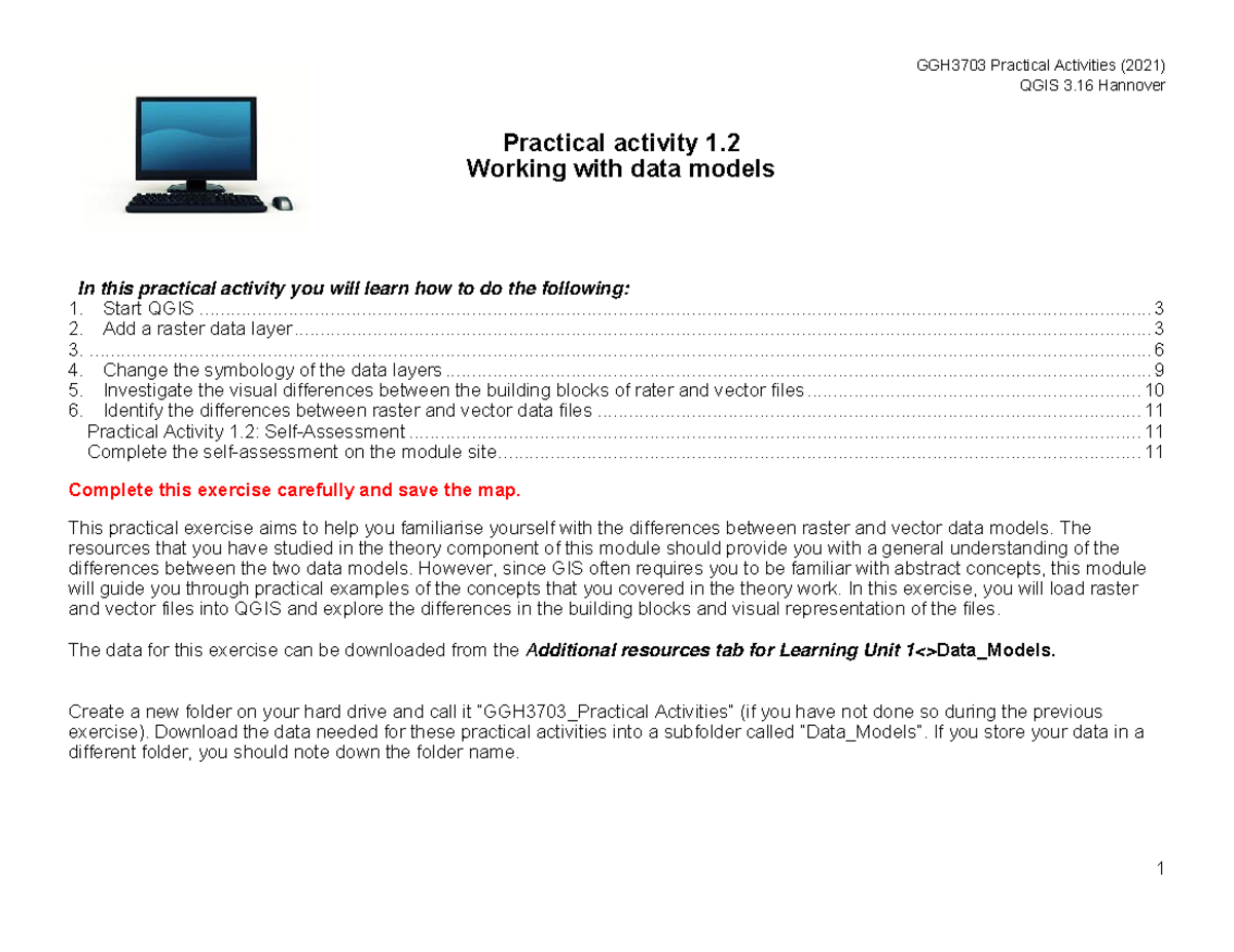 Prac 1.2 Working with Data models - GGH3703 Practical Activities (2021 ...