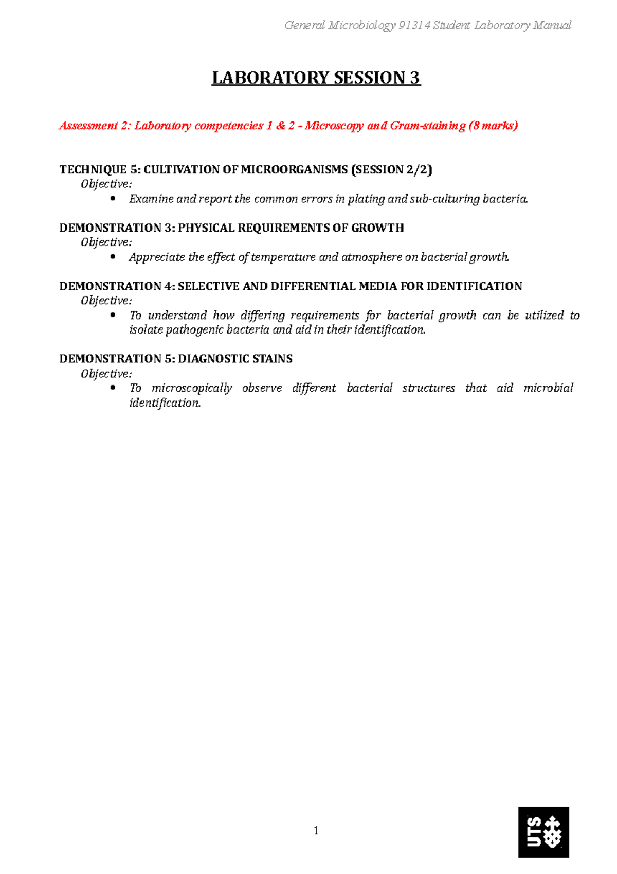Gen Micro Lab Session 3 Worksheet - LABORATORY SESSION 3 Assessment 2: Laboratory competencies 1 ...