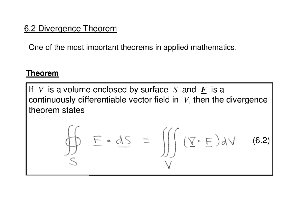 6.2 (HO L23) Divergence theorem - MATH2365 - 6 Divergence Theorem One ...