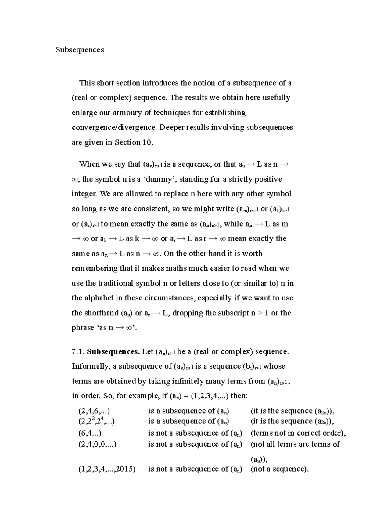 Analysis-Priestley-7 - Subsequences This short section introduces the ...
