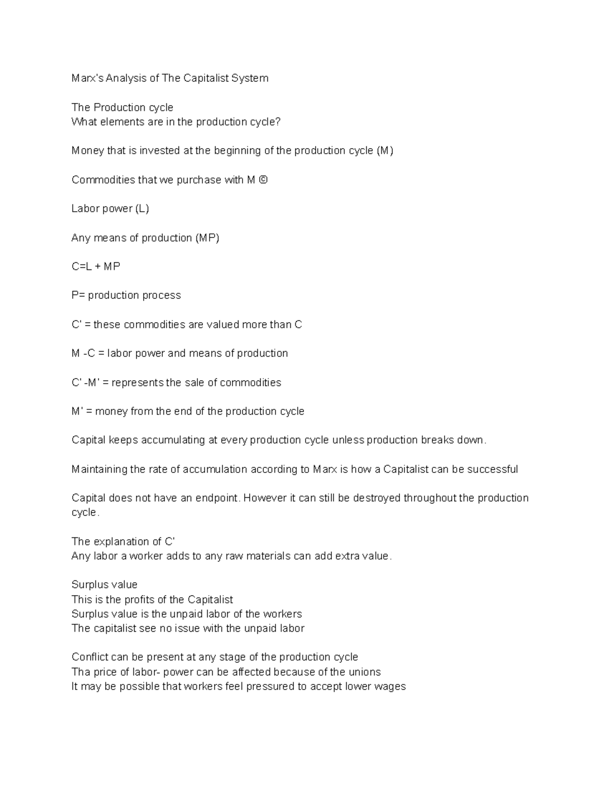 Marx’s Analysis of The Capitalist System - Marx’s Analysis of The ...