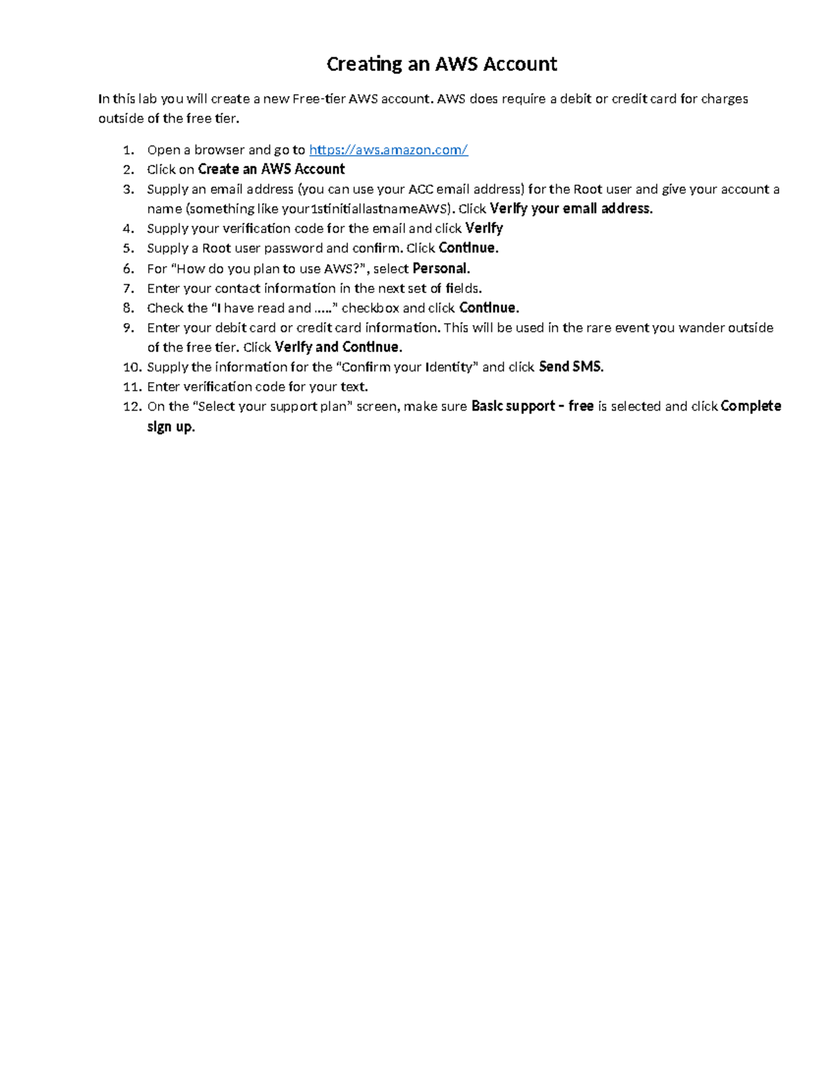 AWS - Creating a AWS Account - Creating an AWS Account In this lab you ...