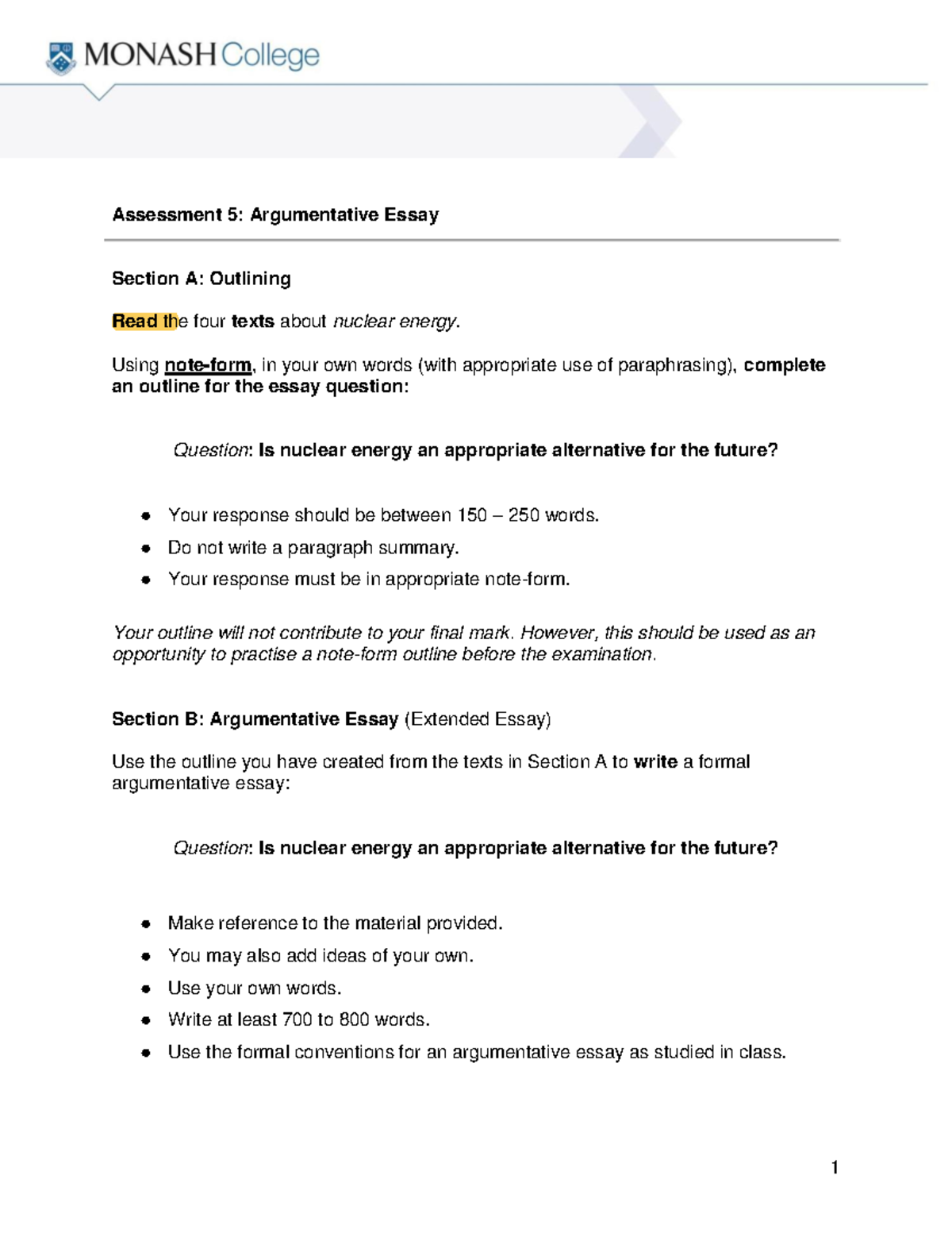 Nuclear energy - Using note-form, in your own words (with appropriate ...