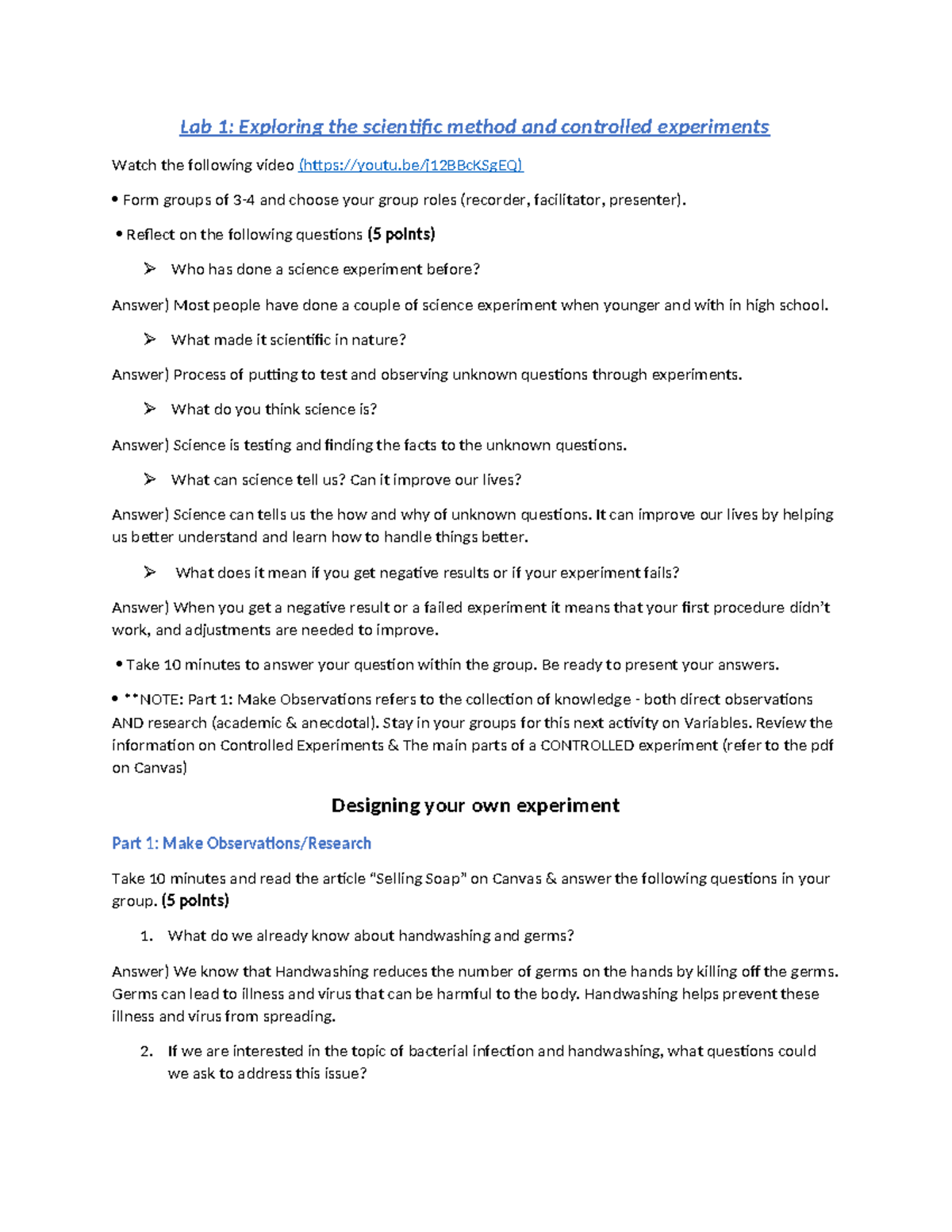 Biology Lab 1 Worksheet - Lab 1: Exploring the scientific method and ...