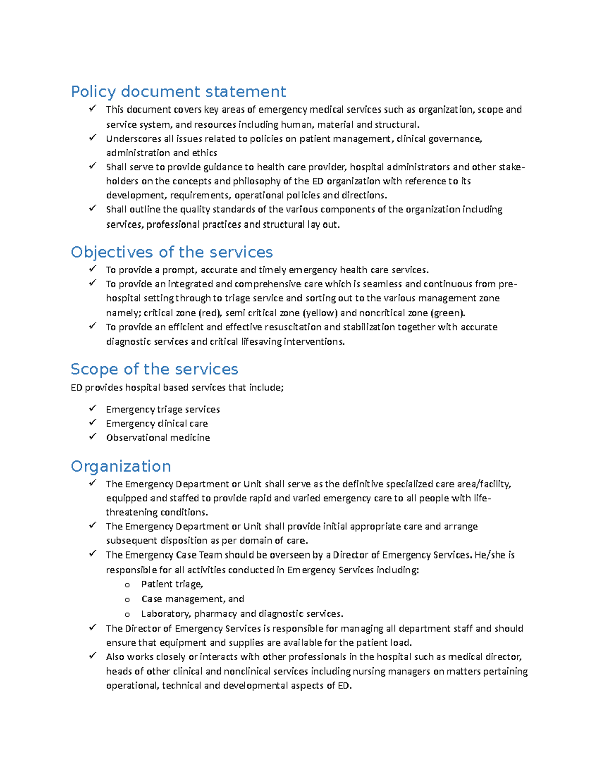 Policy document statement - Underscores all issues related to policies ...