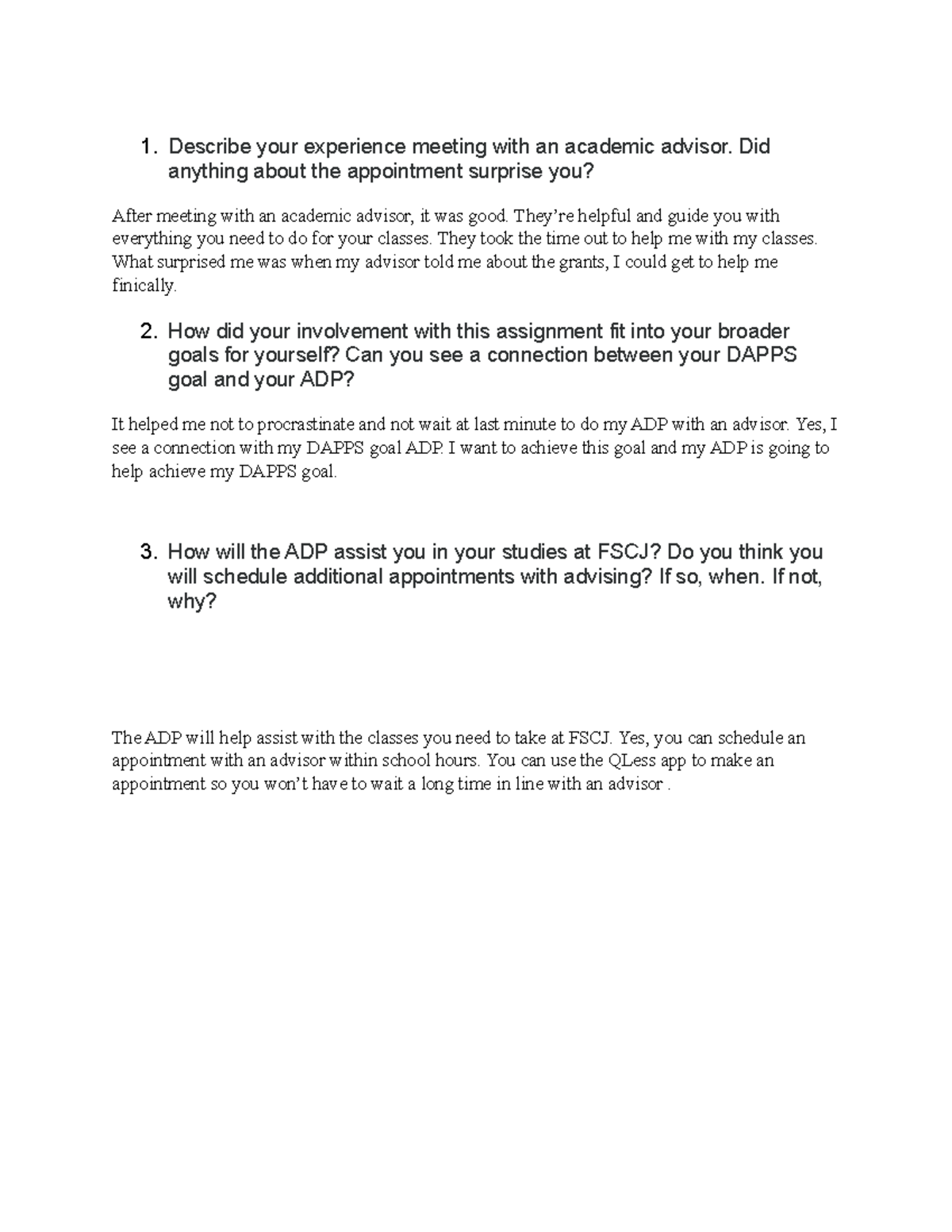 ADP pt2 - Lectured notes for religion - Describe your experience ...
