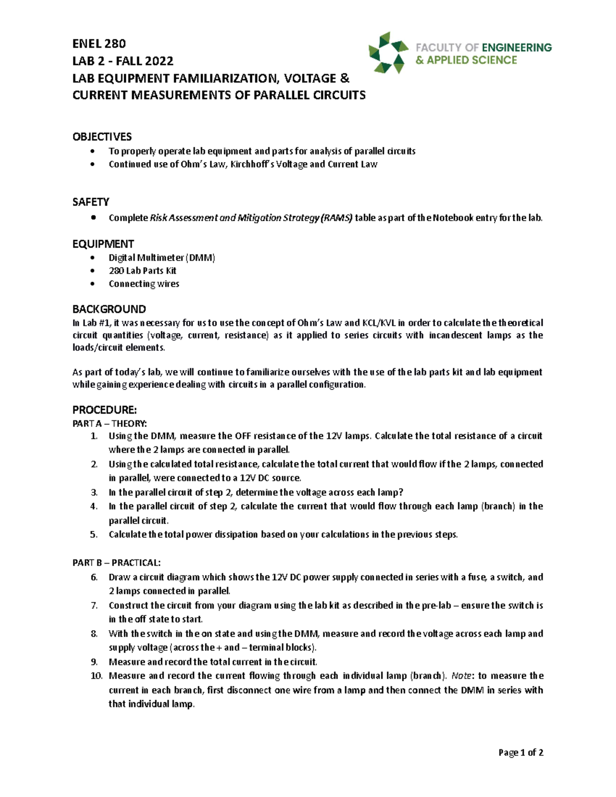 ENEL 280 Lab 2 - Lab 2 Outline - ENEL 280 LAB 2 - FALL 2022 LAB ...