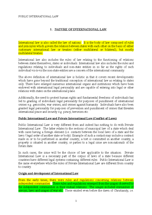 Public International Law Notes - PUBLIC INTERNATIONAL LAW 1. NATURE OF ...