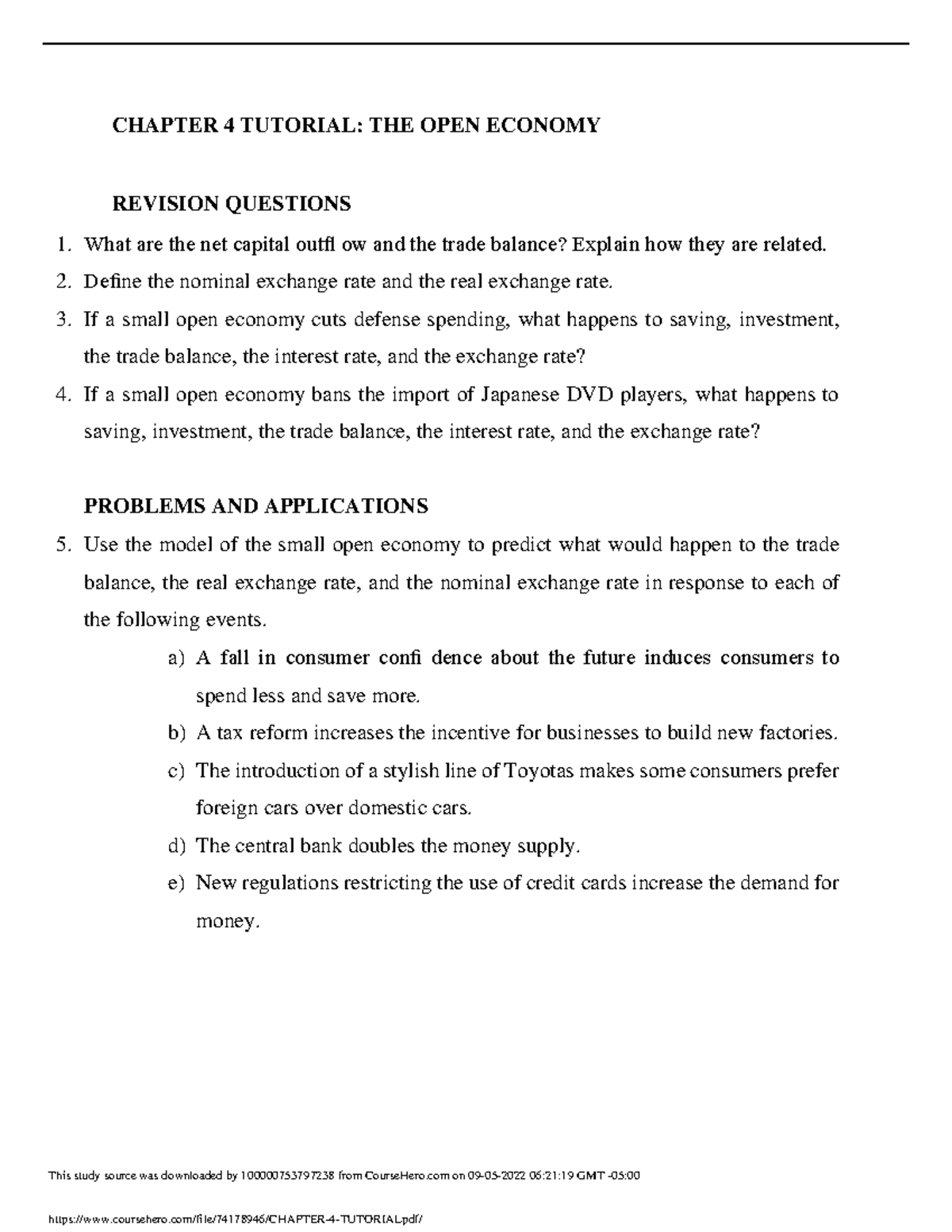 Chapter 4 Tutorial - study - CHAPTER 4 TUTORIAL: THE OPEN ECONOMY ...