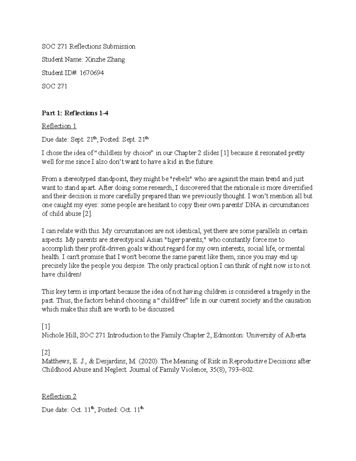 Reflection submission template - SOC 271 Reflections Submission Student ...