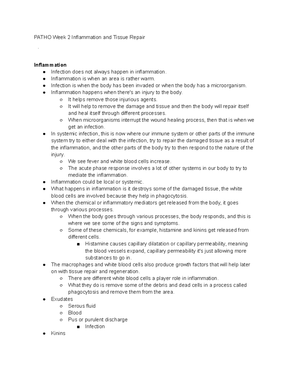 Patho Week 2 Inflammation and Tissue Repair - PATHO Week 2 Inflammation ...