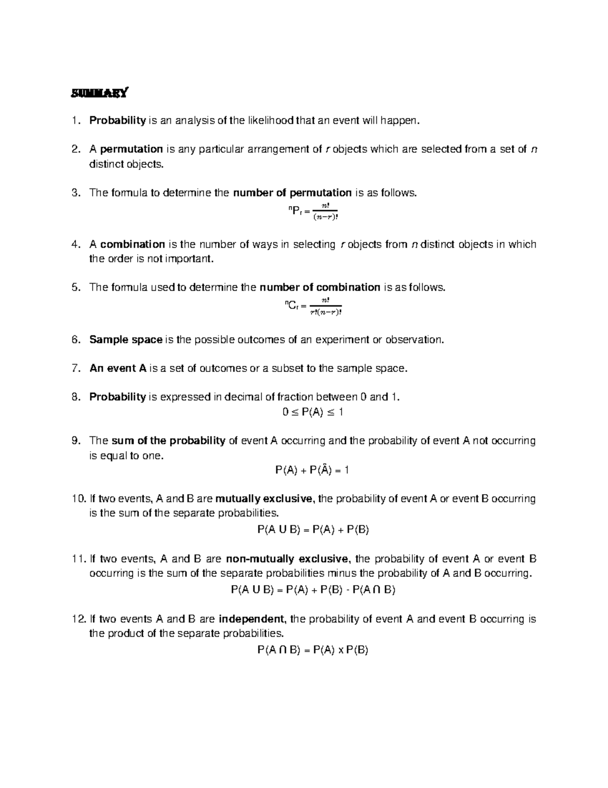 Summary Counting AND Probability - Summary Probability is an analysis ...