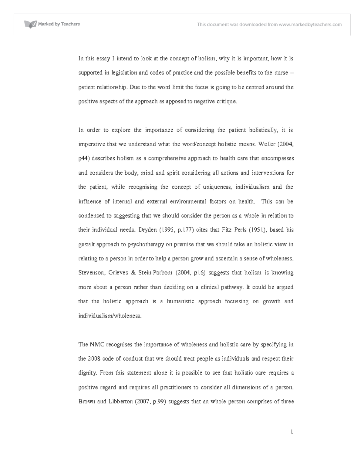 In this essay i intend to look at the concept of holism why it is ...